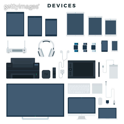 Modern electronic devices, set. Popular gadgets for office and home use ...