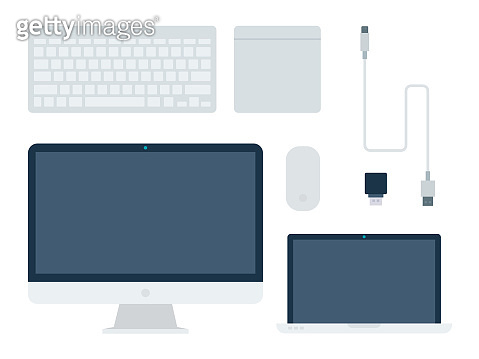 A set of computer components vector illustration in a flat design. 이미지 ...