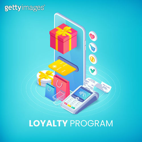 Loyalty program isometric banner concept. 3d vector smartphone with ...