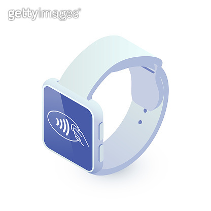 Isometric Smart watch with contactless e-pay icon ow screen isolated on ...