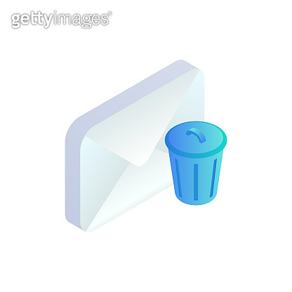 Delete email isometric icon. 3d message with trash icon isolated ...