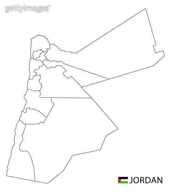 Jordan map, black and white detailed outline regions of the country ...