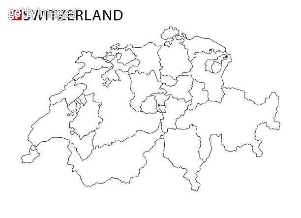 Switzerland map, black and white detailed outline regions of the ...