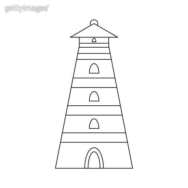 Lighthouse isolated on white background. Black outline graphic ...