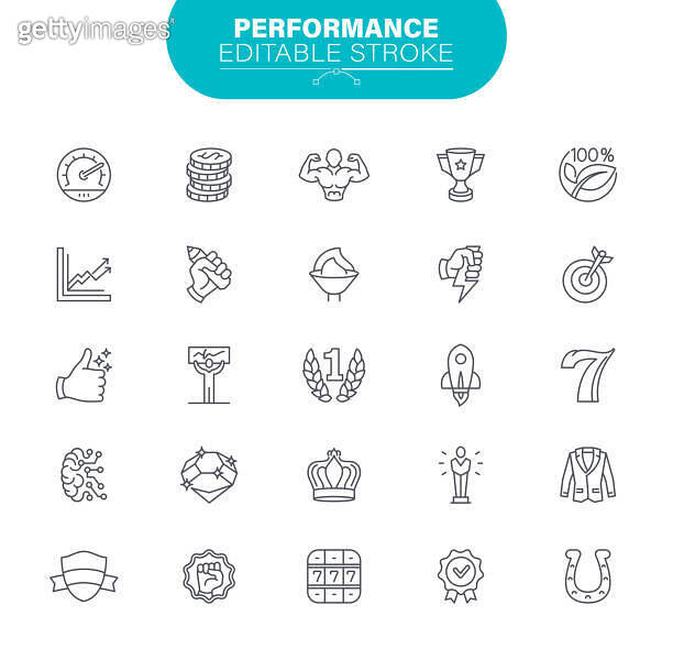 Performance Icons. Set contains symbol as Reward, Feedback, Speedometer ...