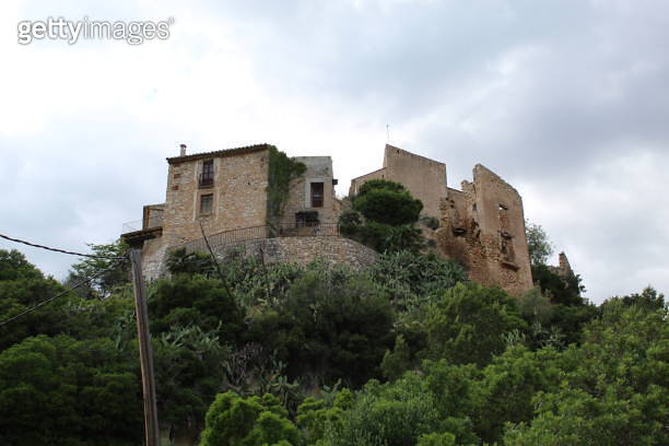 Panorama of Vespella from the bottom of the village, Catalonia, Spain ...