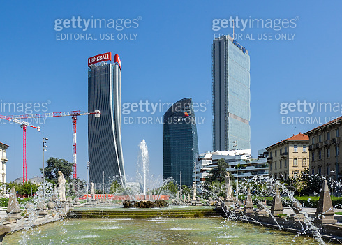 Milano, Italy. The iconic Generali, Allianz and PWC towers at CityLife ...