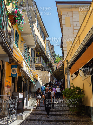 Bellagio, Como. View of the stairways that join the lower and upper ...