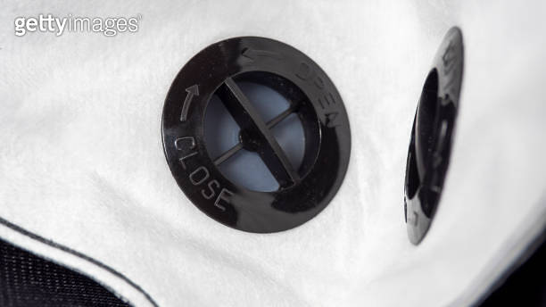 Close-up of the mask air filters. Active carbon filters. Face mask ...