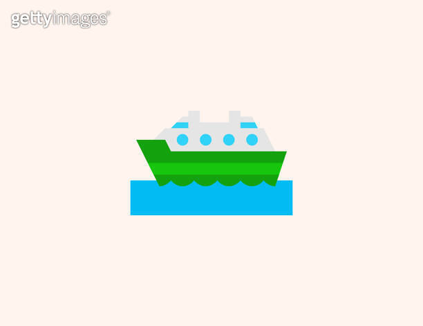 Ferry vector icon. Isolated Ferry Boat, Ship Side View flat colored ...