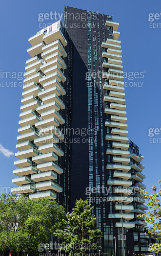 Milano, Italy. Group of terraces of modern buildings with a ...