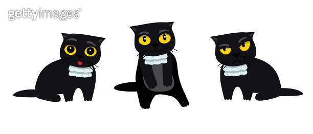 Cats silhouette vector set black cat in a jabot. Cute kitten with ...