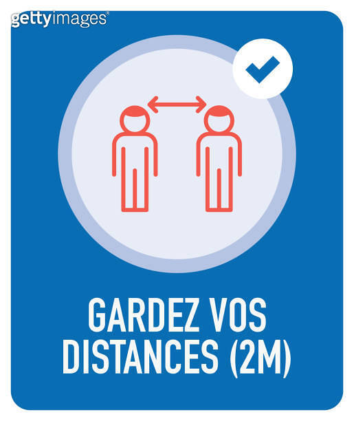 Gardez vos distances 2m (French for: Keep 2m distance from others). 이미지 ...