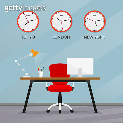 Office interior design. Modern business workspace with office chair ...