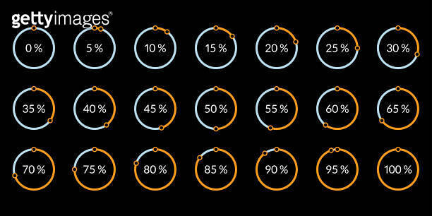 Percentage pie chart set. Circle percent diagram or chart with progress ...