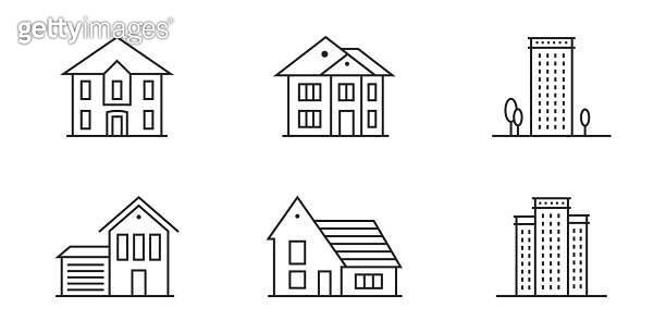 Home or house icon set. Outline residential buildings. Vector ...