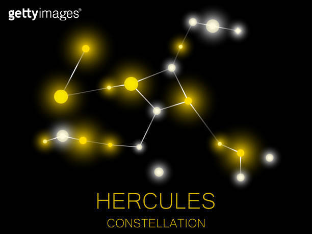 Hercules constellation. Bright yellow stars in the night sky. A cluster ...
