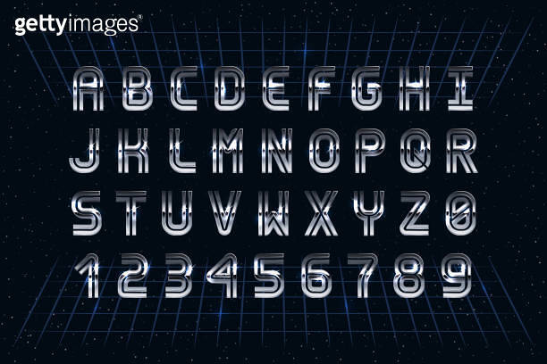 Retro Chrome Font in the Style of 80's. Vector Sci-Fi Typography ...