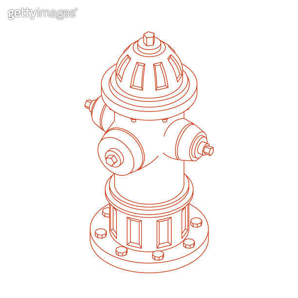 Isolated Isometric Fire Hydrant, Vector Illustration in Outline Style ...