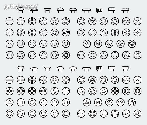 Screw Drive Types and Heads of Screws or Bolts in Outline Style ...