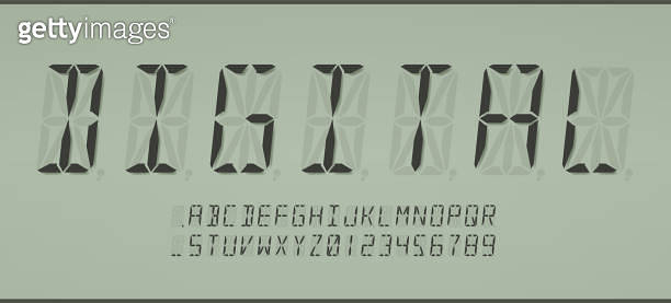 Digital 16-Segmented LCD Display Font in Calculator Style, Letters and ...