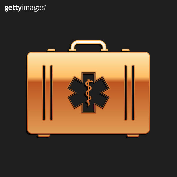 Gold First aid kit and Medical symbol of the Emergency - Star of Life ...