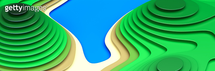 Layered paper cutout model mimicking a tropical island landscape with ...