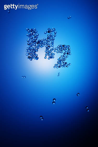 3d render: Abstract hydrogen molecules H2 forming the letters "H2" in ...