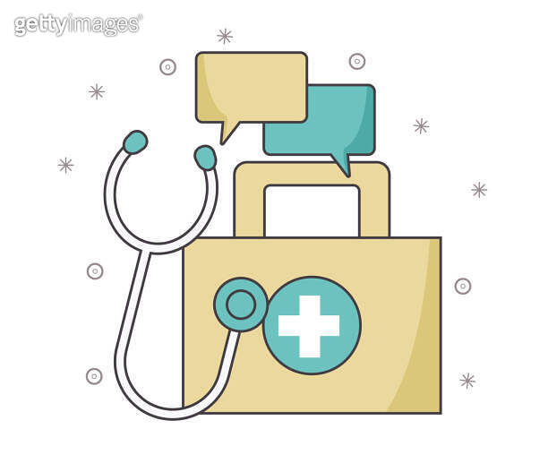 first aid kit with speech bubbles and stethoscope, colorful design 이미지 ...