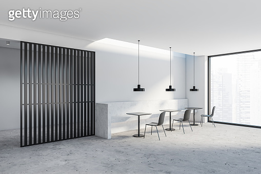 White panoramic restaurant corner with bench 이미지 (1257187010) - 게티이미지뱅크