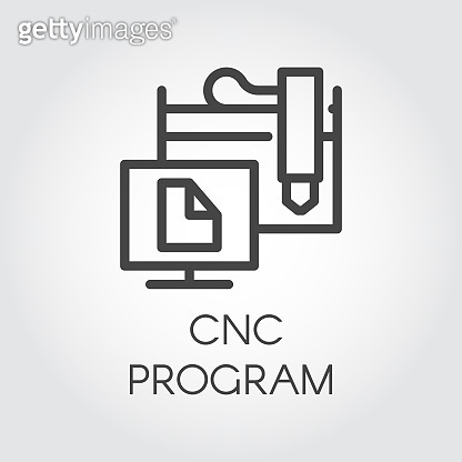 CNC program icon in outline style. Computer numerical controlled device ...