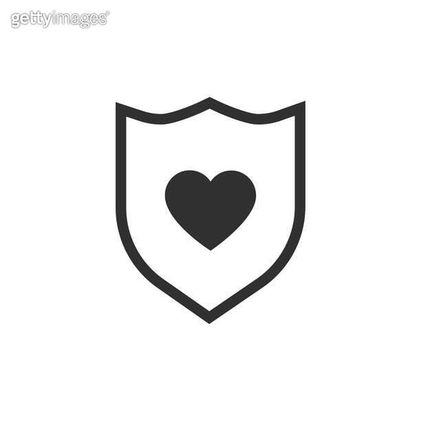 Shield icon with heart isolated on white background. Vector ...