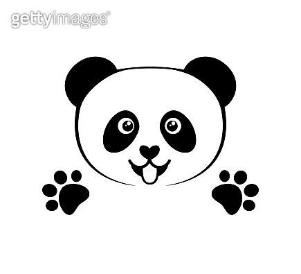 happy cute smile panda face with heart shape and waving paws nose ...