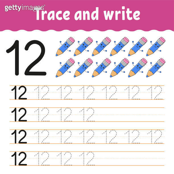 Trace and write. Number 12. Handwriting practice. Learning numbers for ...