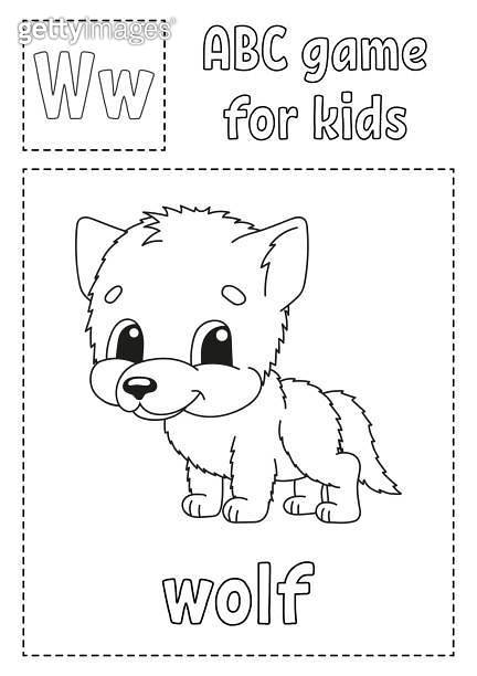 Letter W is for wolf. ABC game for kids. Alphabet coloring page ...
