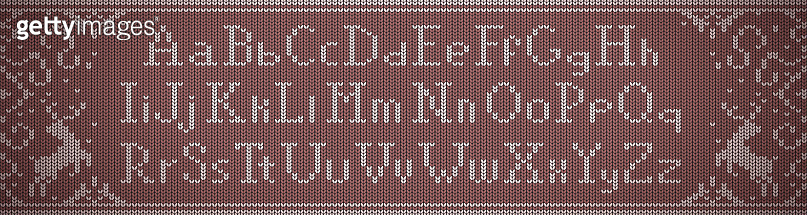 Knit font. Full alphabet. English language. Latin letters. Brown color ...
