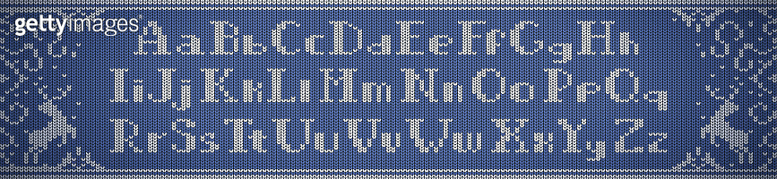 Knit font. Full alphabet. English language. Latin letters. Blue color ...