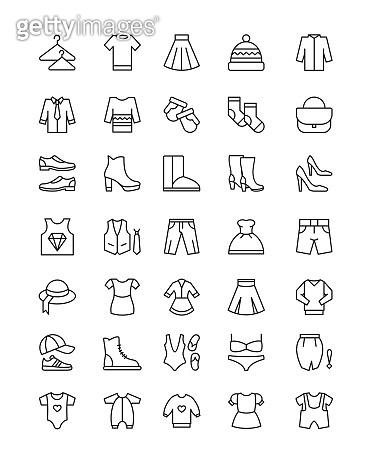 Vector illustration set of Different types of clothes icons isolated on ...