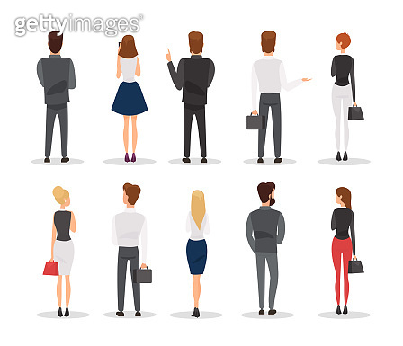 People back view flat vector illustrations set. Office workers ...