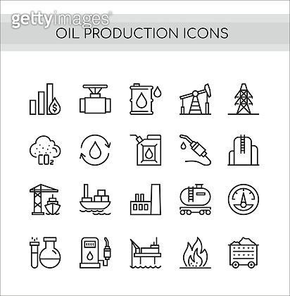 Oil production vector illustration set, flat thin line icons collection ...