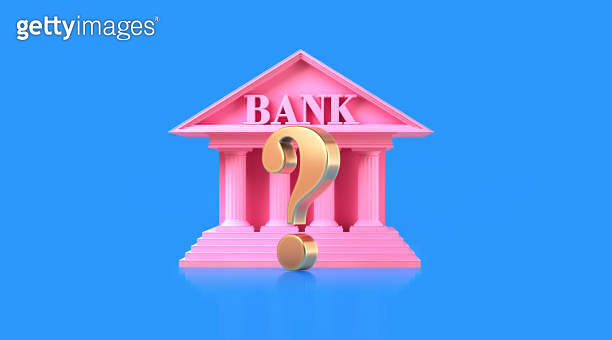 Pink Bank Object and Gold Colored Question Mark Sitting on Blue ...