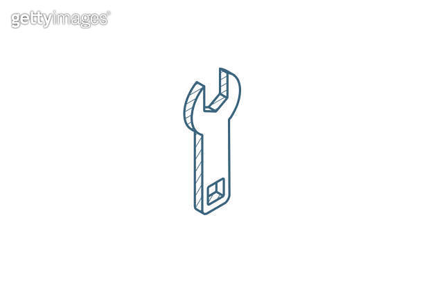 wrench tool isometric icon. 3d line art technical drawing. Editable ...