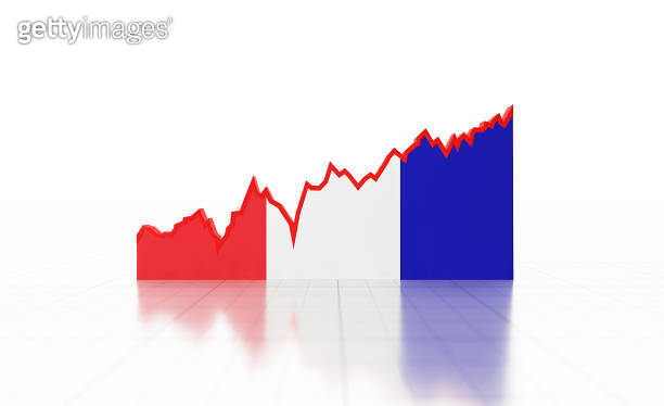 Volatile Line Graph Textured with French Flag Moving Up on White ...