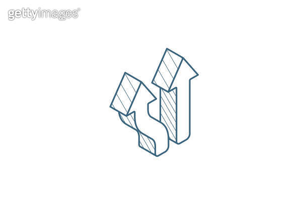 Junction Separation Two Paths Ways Isometric Icon 3d Line Art Technical Drawing Editable