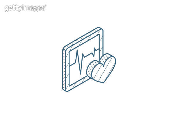 pulse, ECG, cardiogram isometric icon. 3d line art technical drawing ...