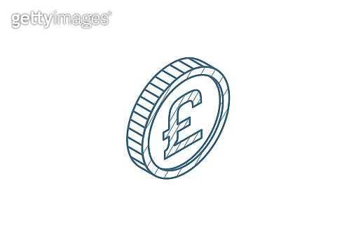 Pound Sterling coin, currency isometric icon. 3d line art technical ...