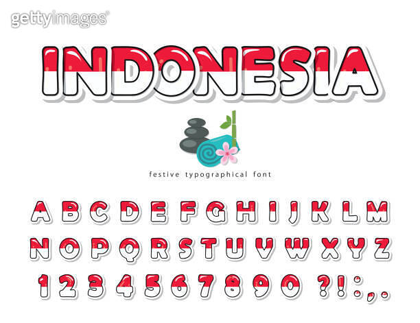 Indonesia cartoon font. Indonesian national flag colors. Paper cutout ...