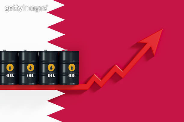 Oil Barrels Sitting Over Red Arrow That is Moving Up on Qatari Flag ...