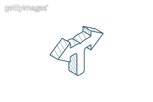Junction Separation Two Paths Ways Isometric Icon 3d Line Art Technical Drawing Editable