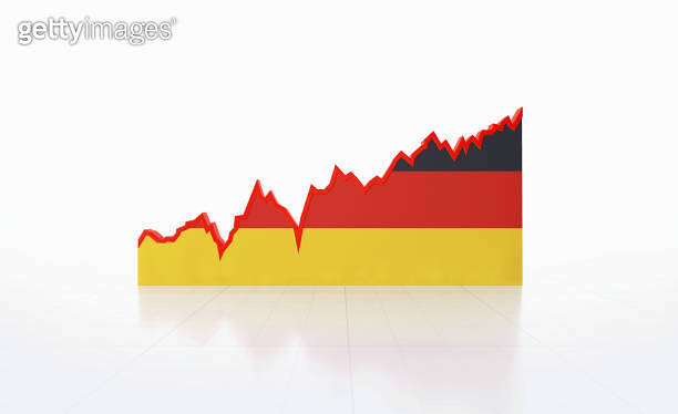 Volatile Line Graph Textured with German Flag Moving Up on White ...